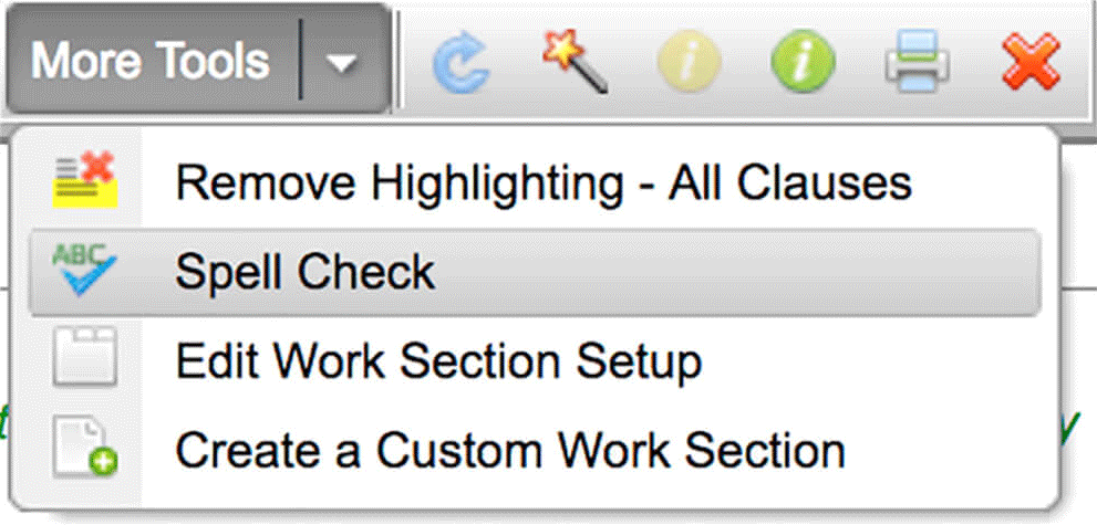 The Work Section Toolbar - Masterspec